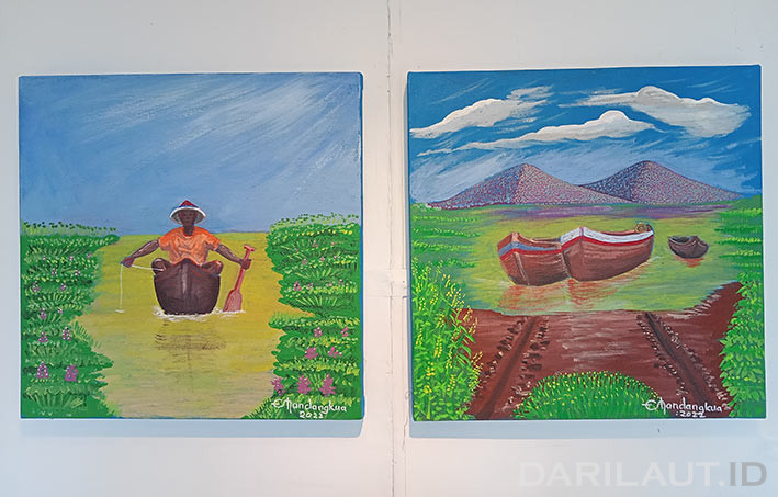 Lukisan Perahu, Anemon dan Paus di Galeri Riden Baruadi - Dari Laut